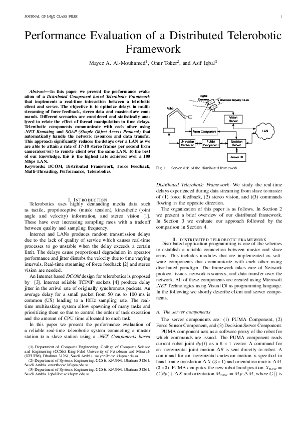 Pdf Performance Evaluation Of A Distributed Telerobotic Framework