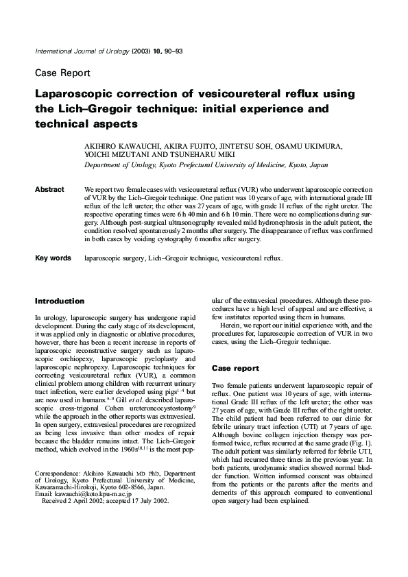 (PDF) Laparoscopic correction of vesicoureteral reflux using the Lich ...