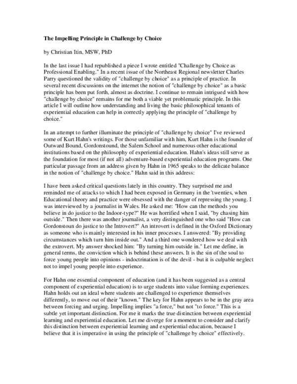 (PDF) The Impelling Principle in Challenge by Choice