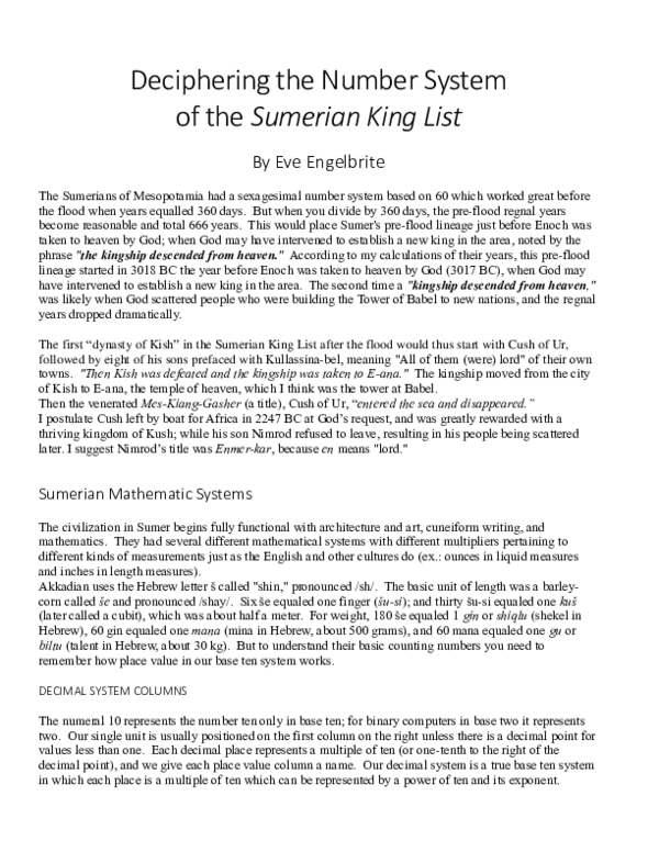 (PDF) Deciphering the Number System of the Sumerian King List