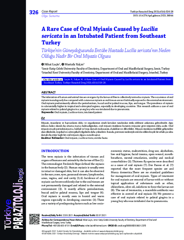 (PDF) A Rare Case of Oral Myiasis Caused by Lucilia sericata in an ...