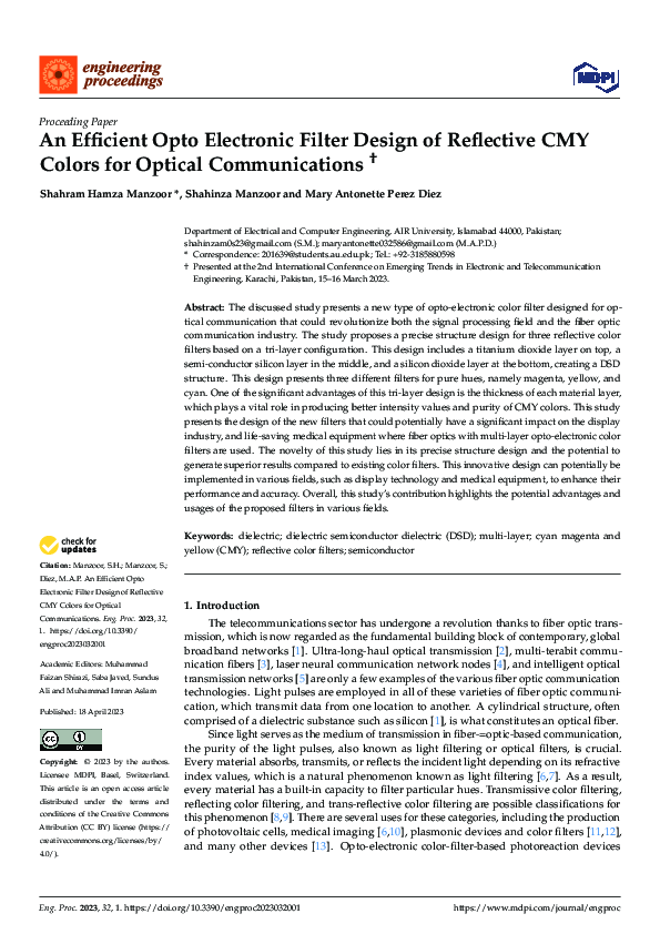 (PDF) An Efficient Opto Electronic Filter Design of Reflective CMY ...
