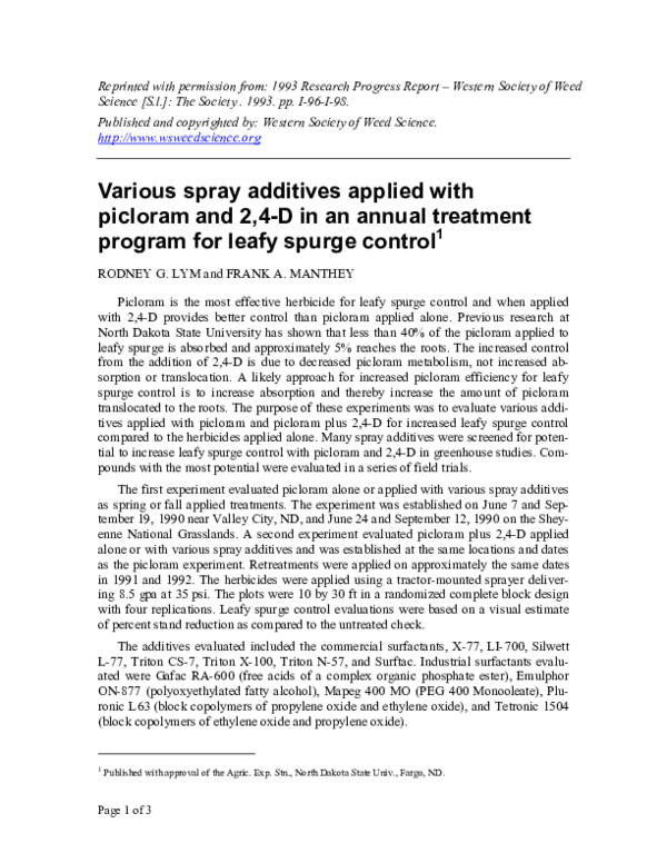 (PDF) Various spray additives applied with picloram and 2,4-D in an ...