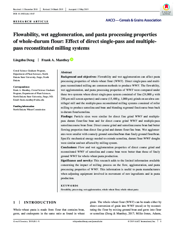 (PDF) Flowability, wet agglomeration, and pasta processing properties ...