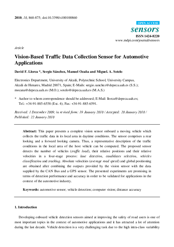 (PDF) Vision-Based Traffic Data Collection Sensor for Automotive Applications