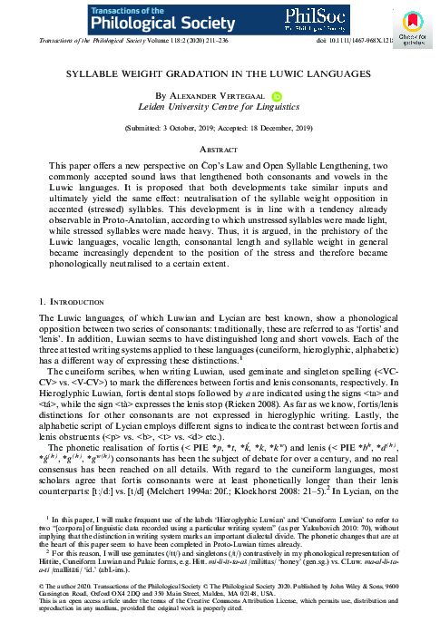 (PDF) Syllable Weight Gradation in the Luwic Languages