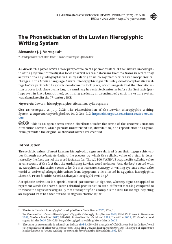 (PDF) The phoneticisation of the Luwian hieroglyphic writing system