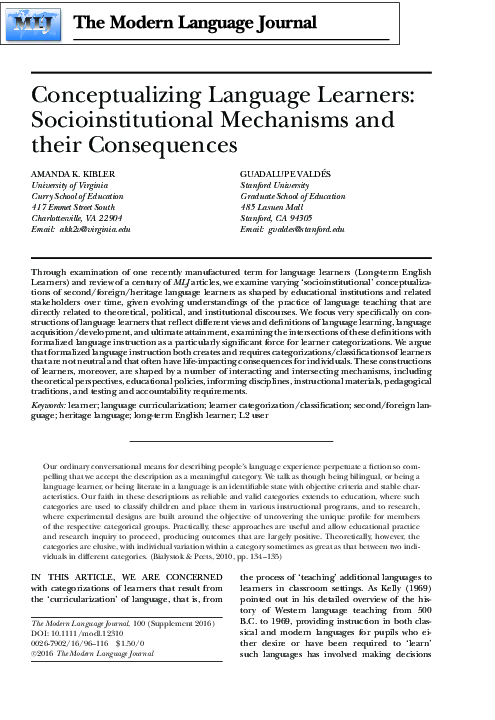 (PDF) Conceptualizing Language Learners: Socioinstitutional Mechanisms ...