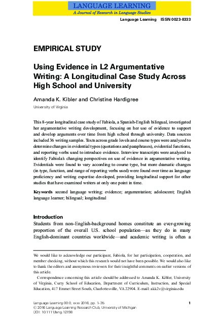 (PDF) Using Evidence in L2 Argumentative Writing: A Longitudinal Case ...