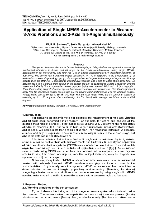 (PDF) Application of Single MEMS-accelerometer to Measure 3-axis Vibrations and 2-axis Tilt ...