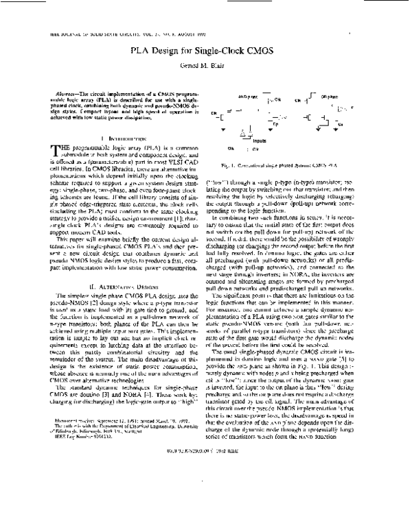 (PDF) PLA design for single-clock CMOS