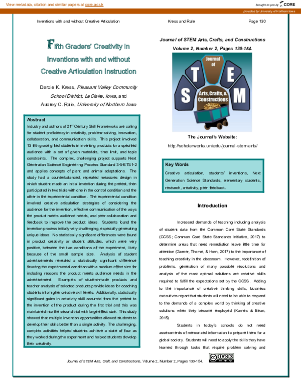 (PDF) Fifth Graders' Creativity in Inventions with and without Creative ...