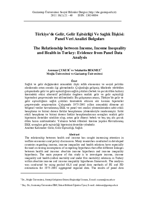 (PDF) The Relationship between Income, Income Inequality and Health in ...
