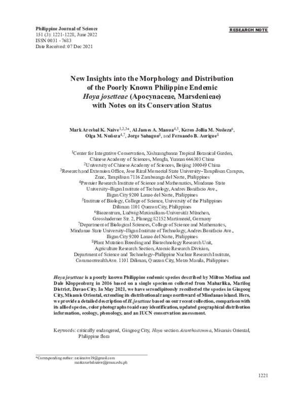 (PDF) New Insights into the Morphology and Distribution of the Poorly Known Philippine Endemic ...