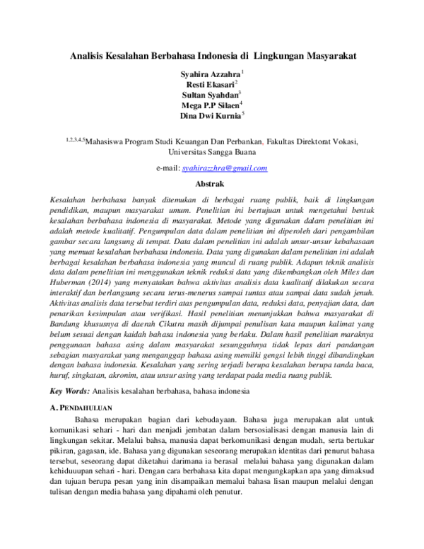(PDF) Analisis Kesalahan Berbahasa Indonesia di Lingkungan Masyarakat