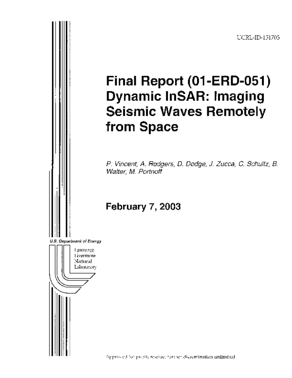 (PDF) Final Report (O1-ERD-051) Dynamic InSAR: Imaging Seismic Waves ...