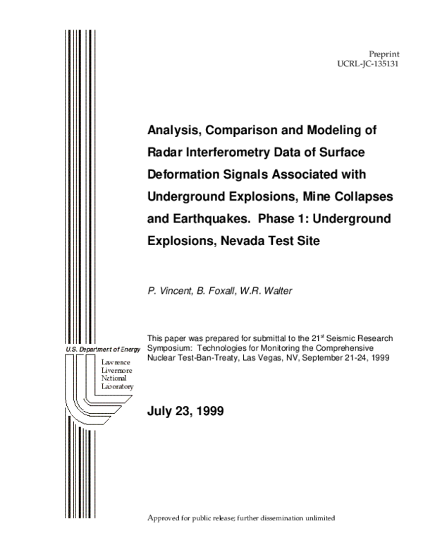 Pdf Analysis Comparison And Modeling Of Radar Interferometry Data Of Surface Deformation