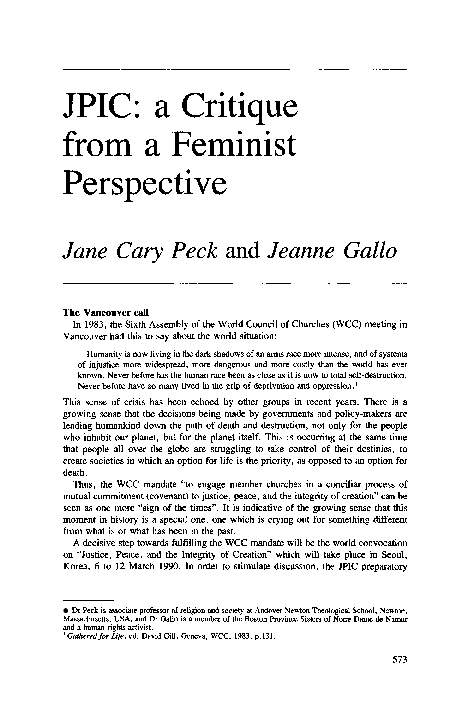 (PDF) JPIC: A Critique from a Feminist Perspective