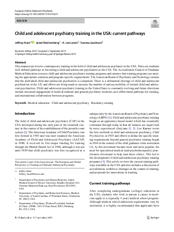 Child and adolescent psychiatry training in the USA: current pathways