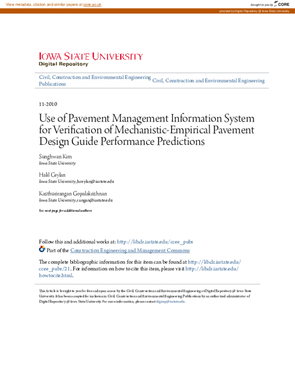 (PDF) Use of Pavement Management Information System for Verification of ...