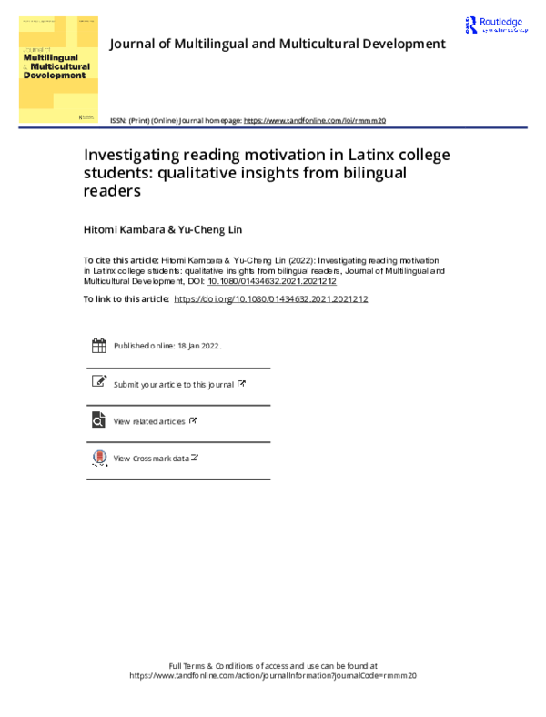 (PDF) Investigating reading motivation in Latinx college students: qualitative insights from ...