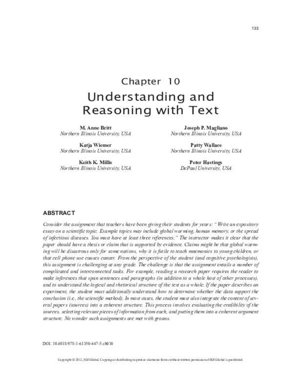 (PDF) Understanding and Reasoning with Text