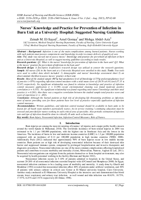 (PDF) Nurses Knowledge and Practice for Prevention of Infection in Burn ...