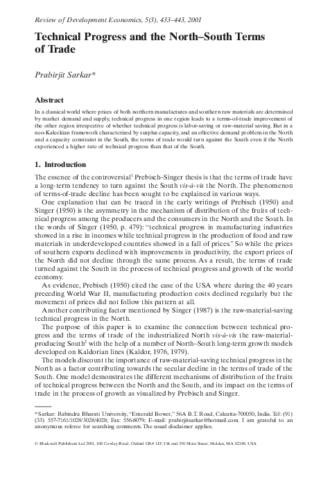 (PDF) Technical Progress and the North-South Terms of Trade | Prabirjit ...