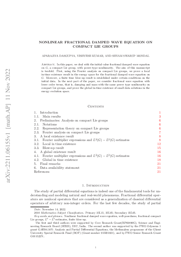 (PDF) Nonlinear fractional damped wave equation on compact Lie groups