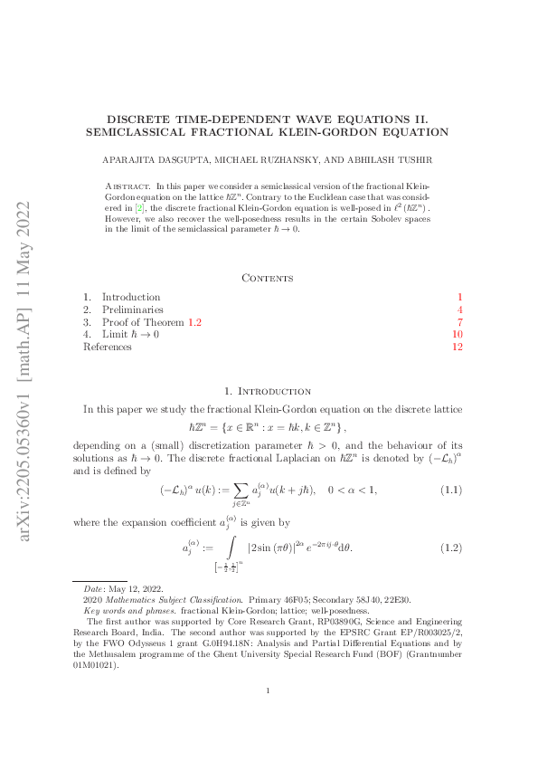 (PDF) Discrete Time-Dependent Wave Equations II. Semiclassical Fractional Klein-Gordon Equation ...
