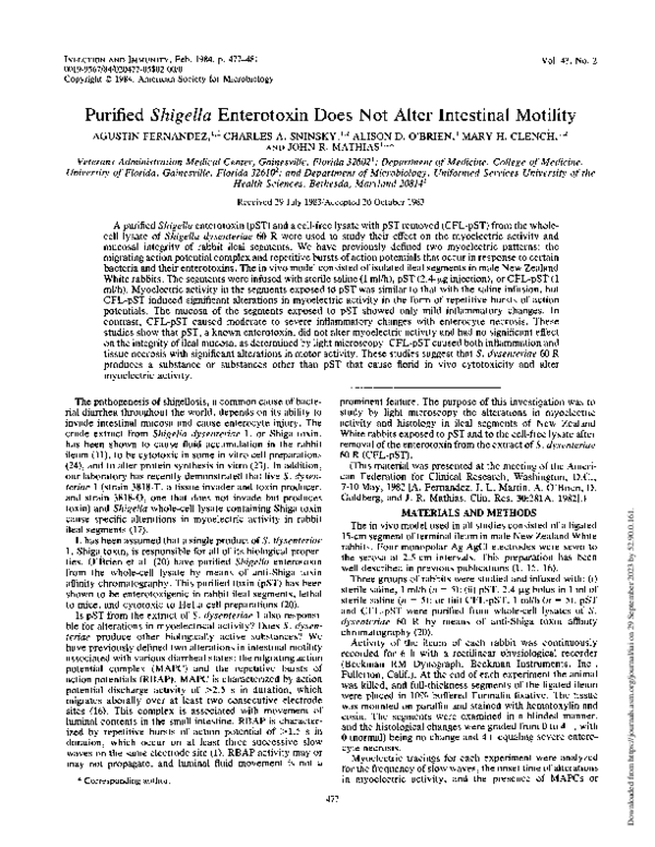 (PDF) Purified Shigella enterotoxin does not alter intestinal motility