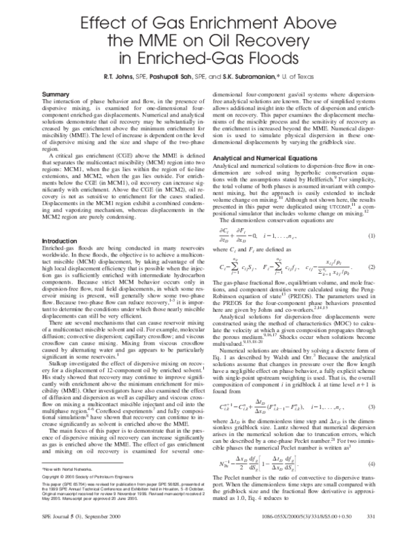 (PDF) Effect of Gas Enrichment Above the MME on Oil Recovery in ...