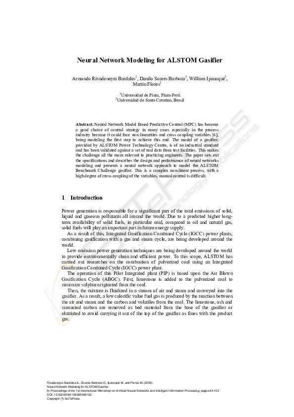 (PDF) Neural Network Modeling for ALSTOM Gasifier