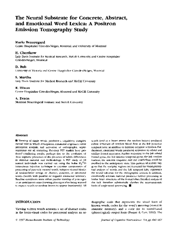 (PDF) The Neural Substrate for Concrete, Abstract, and Emotional Word ...