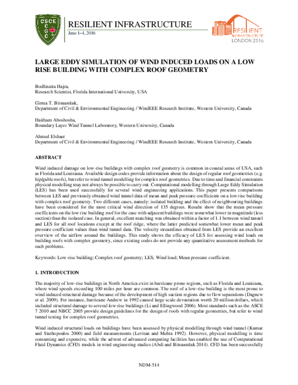 (PDF) NDM-514: Large Eddy Simulation of Wind Induced Loads on a Low ...