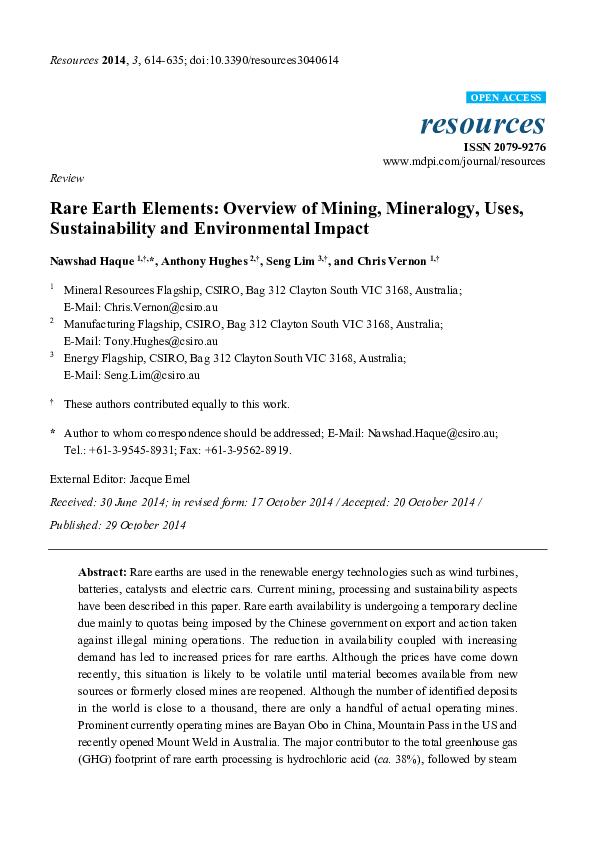 (PDF) Rare Earth Elements: Overview of Mining, Mineralogy, Uses, Sustainability and ...