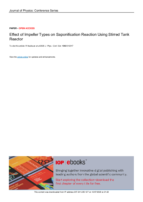 (PDF) Effect of Impeller Types on Saponification Reaction Using Stirred ...