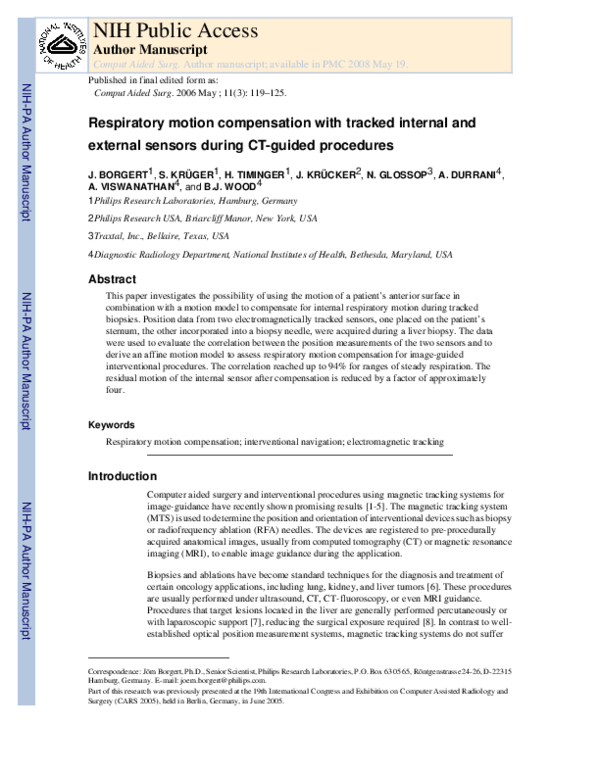 (PDF) Respiratory motion compensation with tracked internal and ...