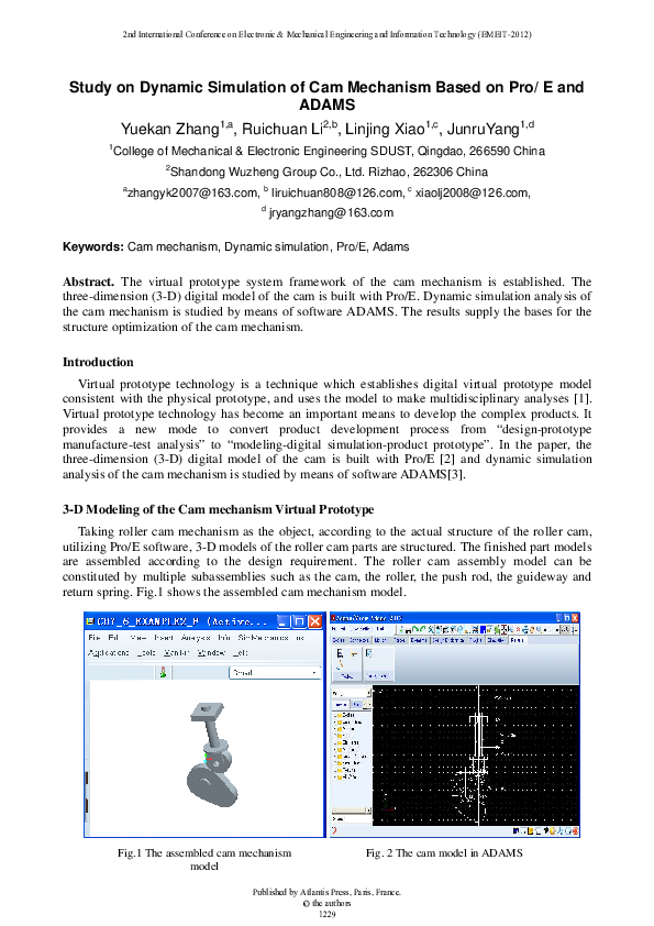 (PDF) Study on Dynamic Simulation of Cam Mechanism Based on Pro/ E and ...