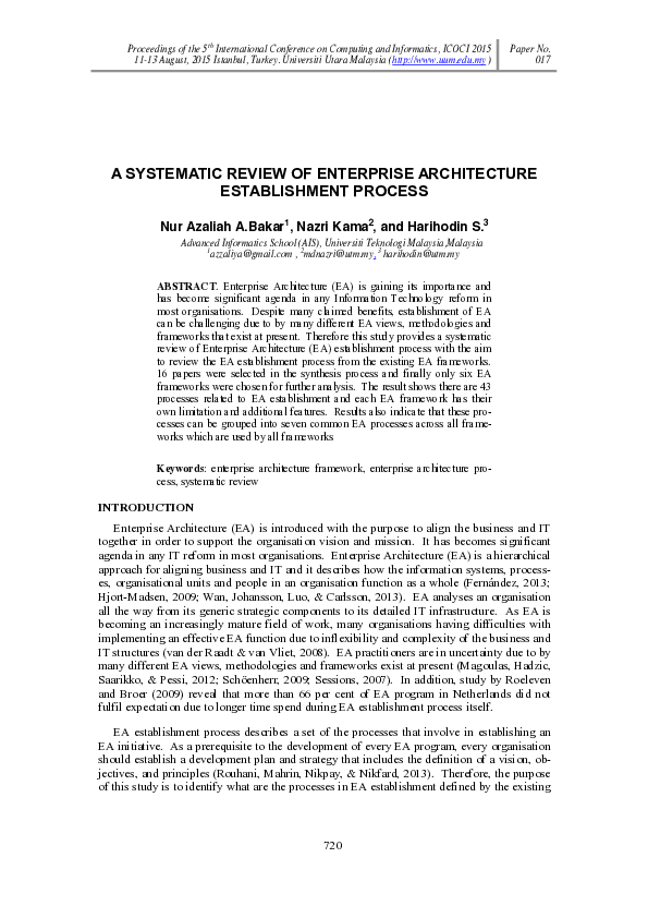(PDF) A Systematic Review of Enterprise Architecture Assessment Models