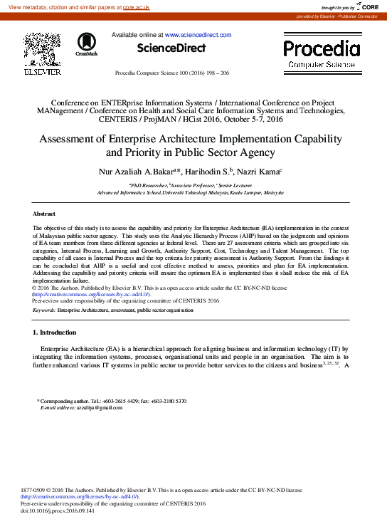 (PDF) Assessment of Enterprise Architecture Implementation Capability and Priority in Public ...