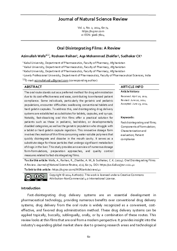 (PDF) Oral Disintegrating Films: A Review