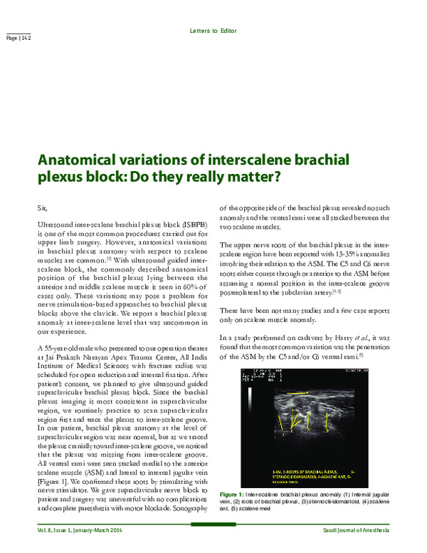 (PDF) Anatomical variations of interscalene brachial plexus block: Do ...