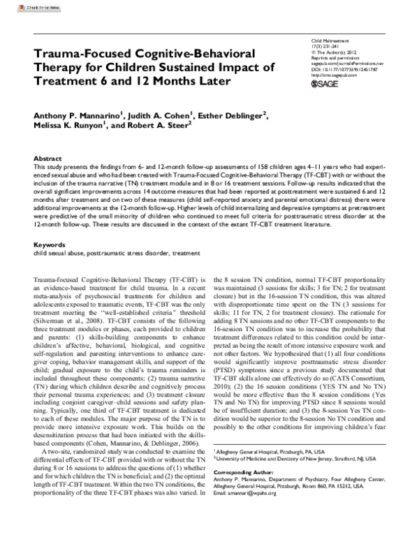 (PDF) Trauma-Focused Cognitive-Behavioral Therapy for Children
