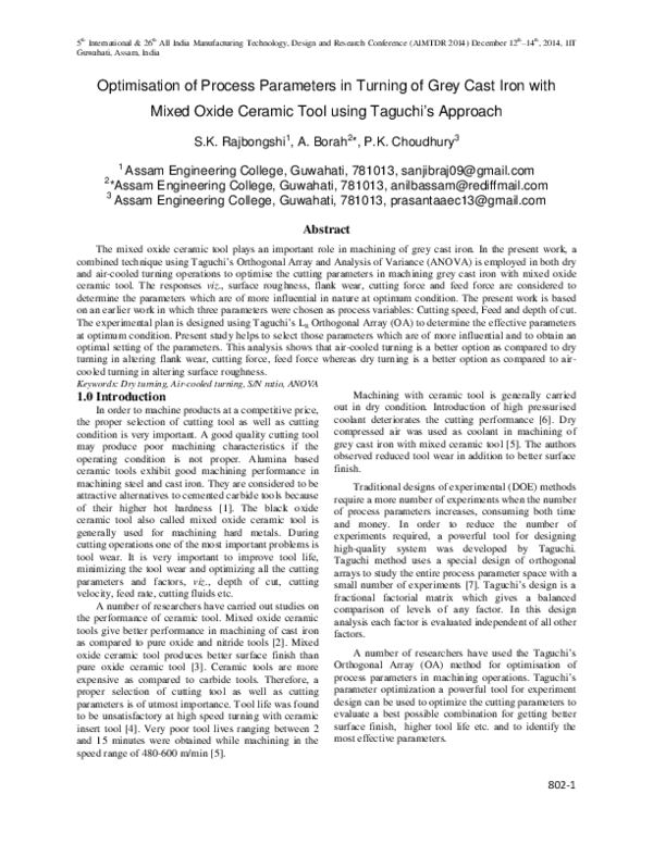(PDF) Optimisation of Process Parameters in Turning of Grey Cast Iron with Mixed Oxide Ceramic ...