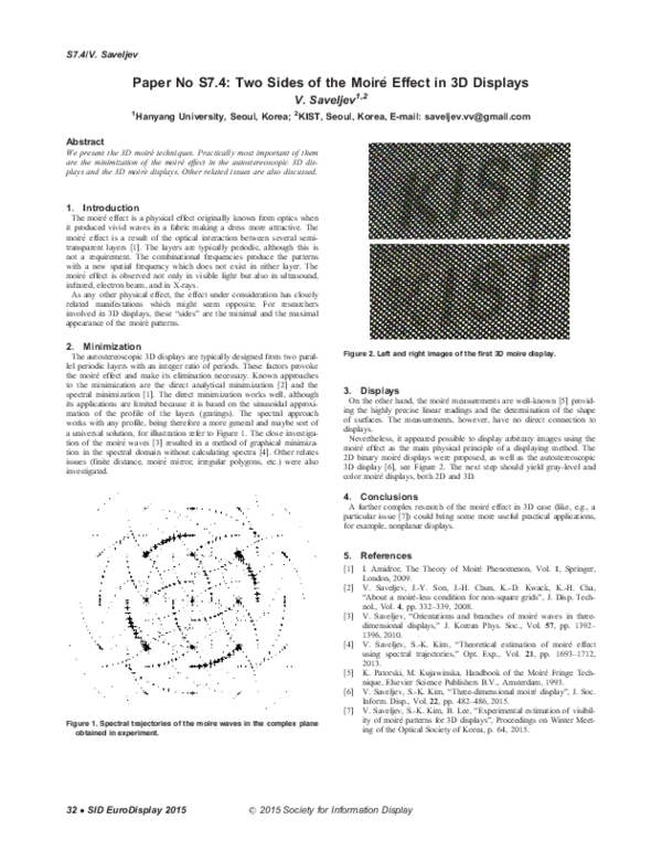 (PDF) Paper No S7.4: Two Sides of the Moiré Effect in 3D Displays