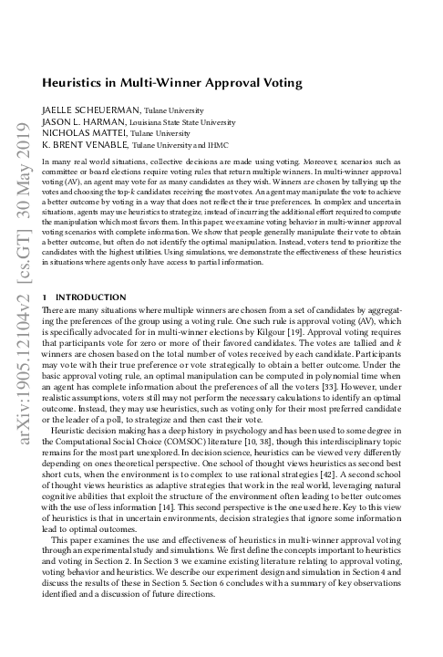(PDF) Heuristics in Multi-Winner Approval Voting