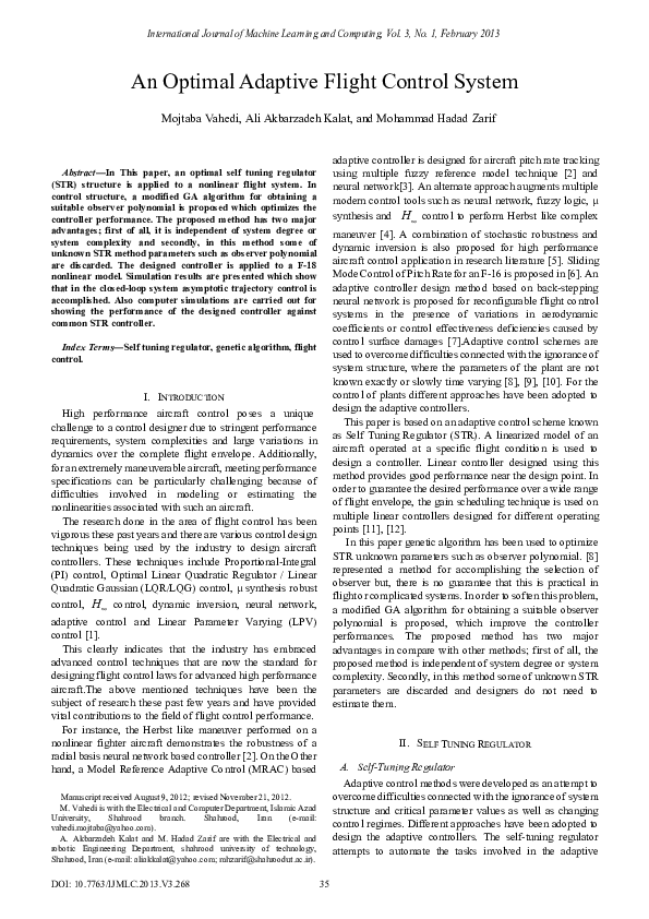 (PDF) An Optimal Adaptive Flight Control System