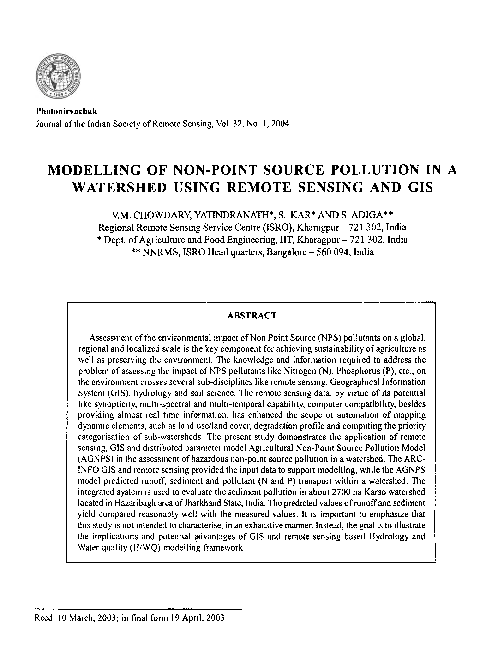 (PDF) Modelling of non-point source pollution in a watershed using remote sensing and gis