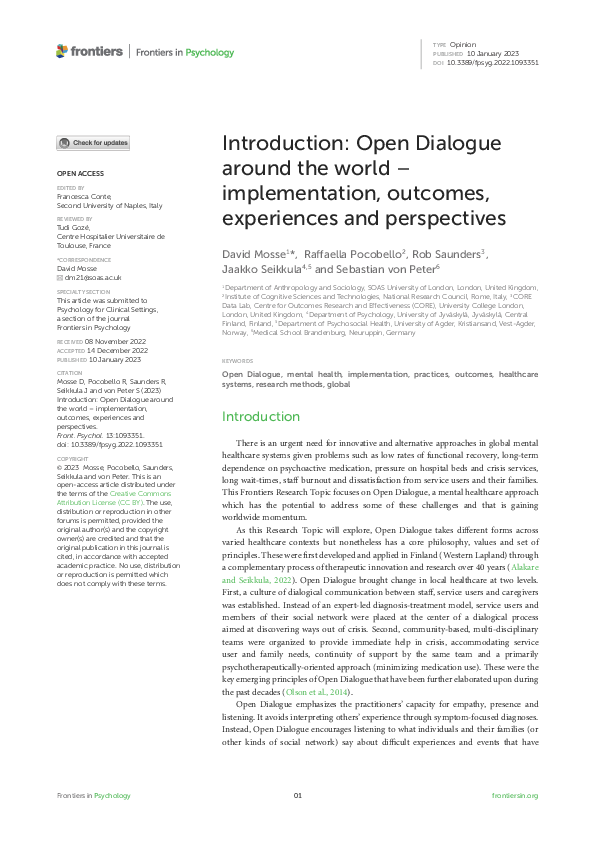 (PDF) Introduction: Open Dialogue around the world – implementation ...